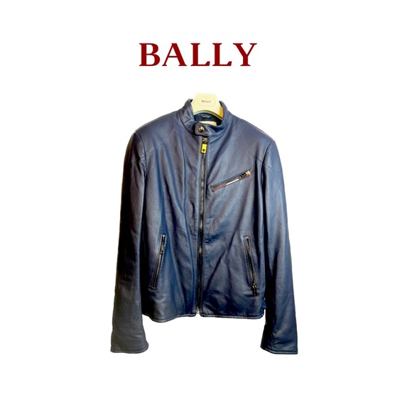 Bally | Jackets & Coats | Bally Navy Blue Lamb Skin Leather Jacket Nwot ...